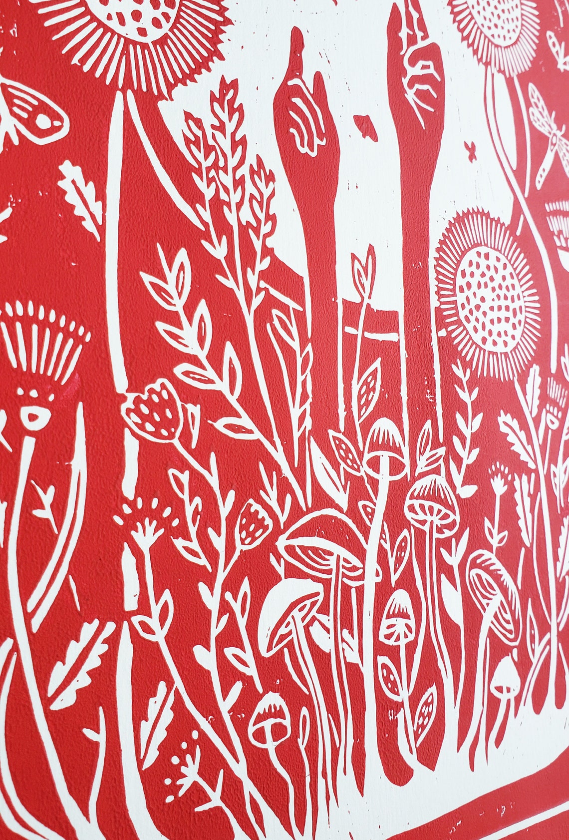 Lino Print Red Fine Art Illustration Ink Lino Cutting - Etsy