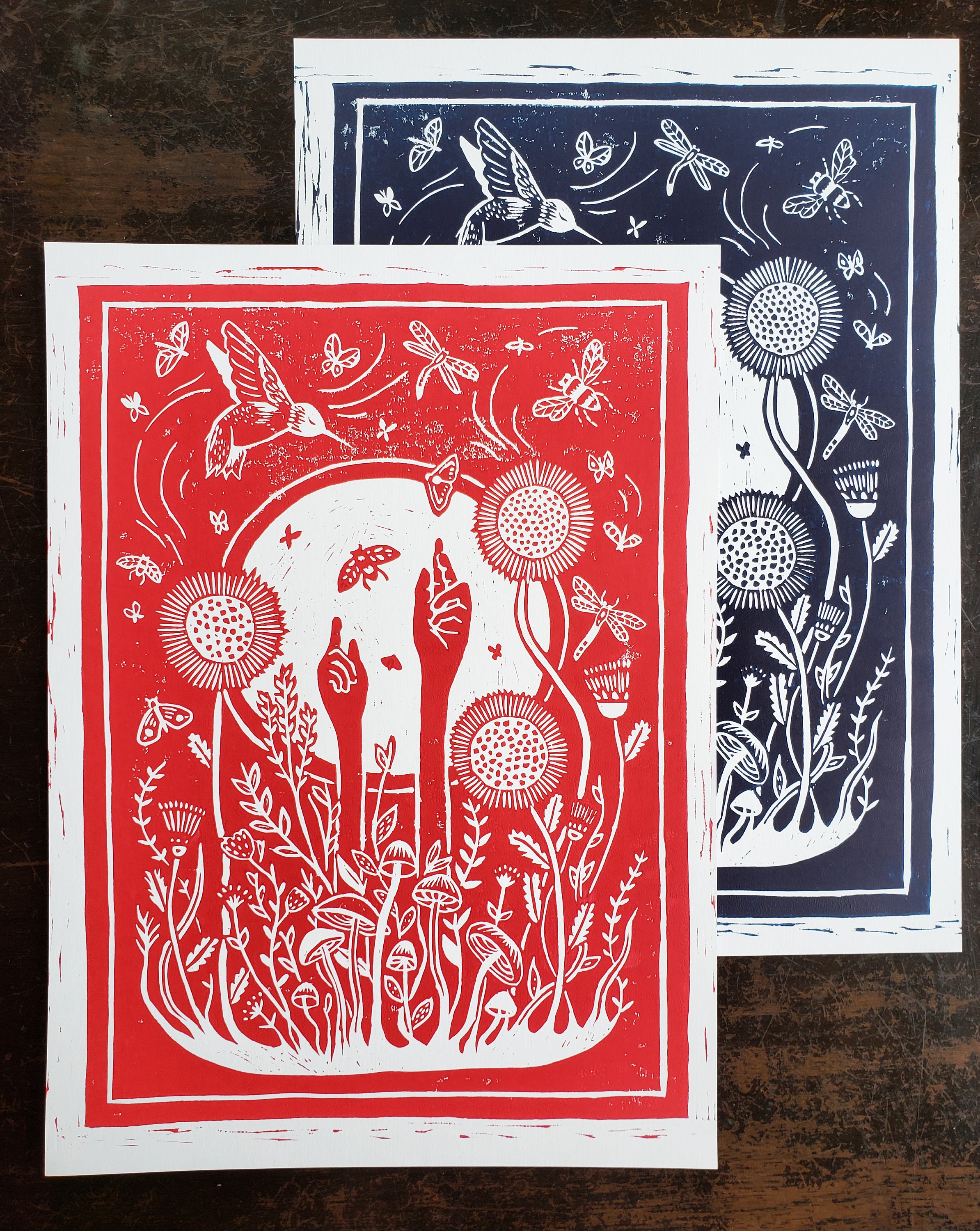 Lino Print red fine art illustration ink lino cutting | Etsy