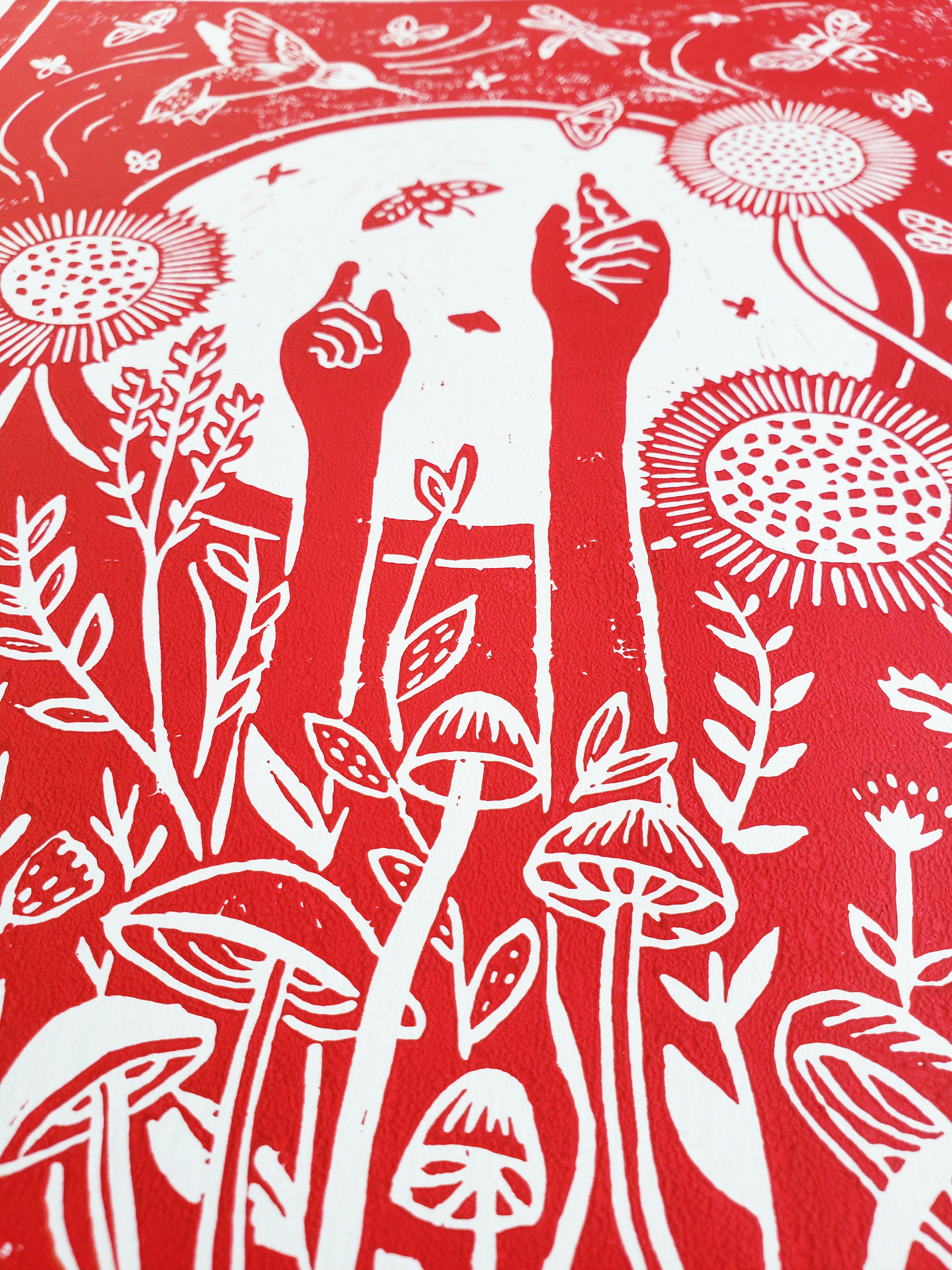 Lino Print red fine art illustration ink lino cutting | Etsy