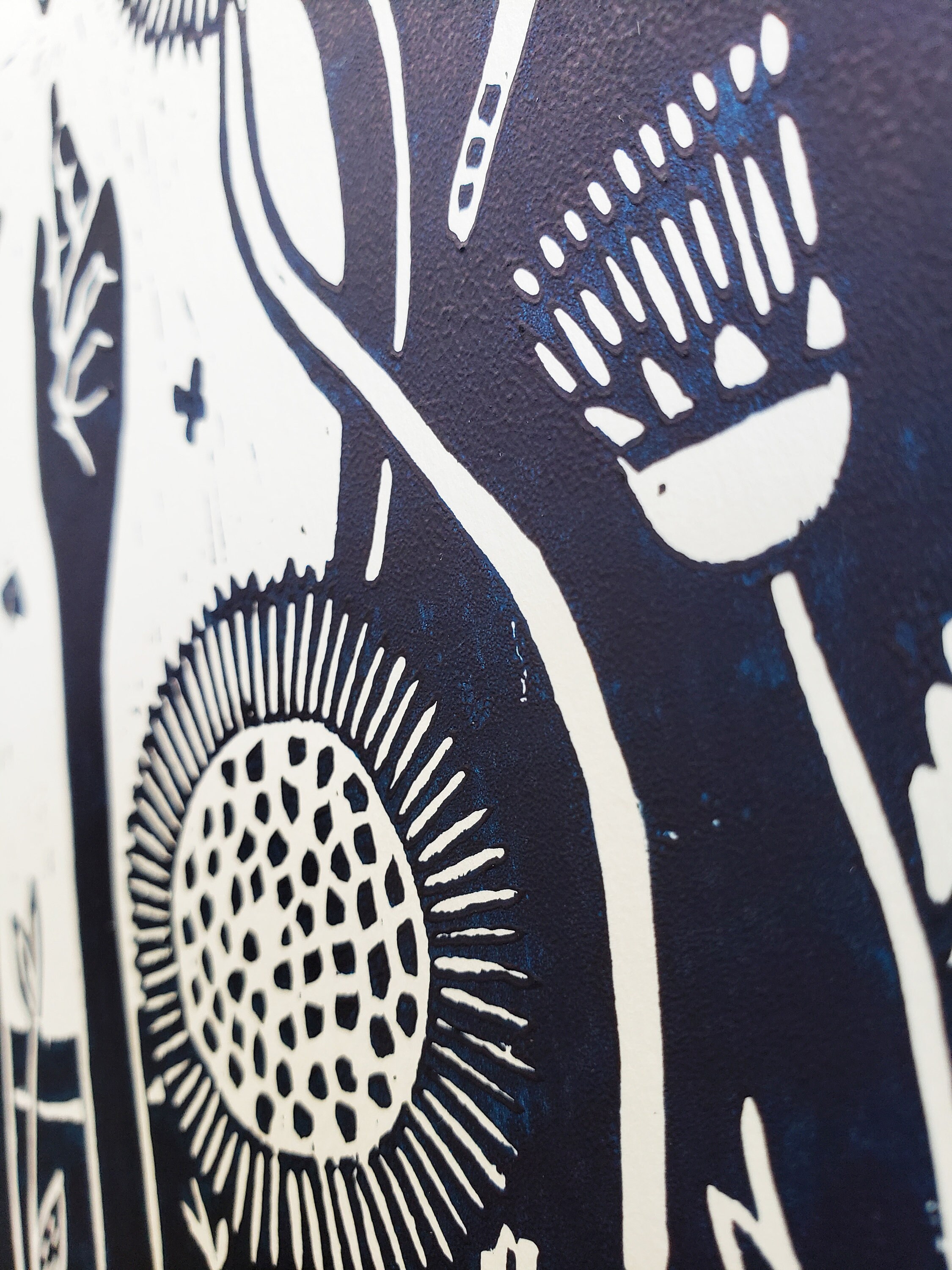 Lino Print Blue Fine Art Illustration Ink Lino Cutting - Etsy Australia