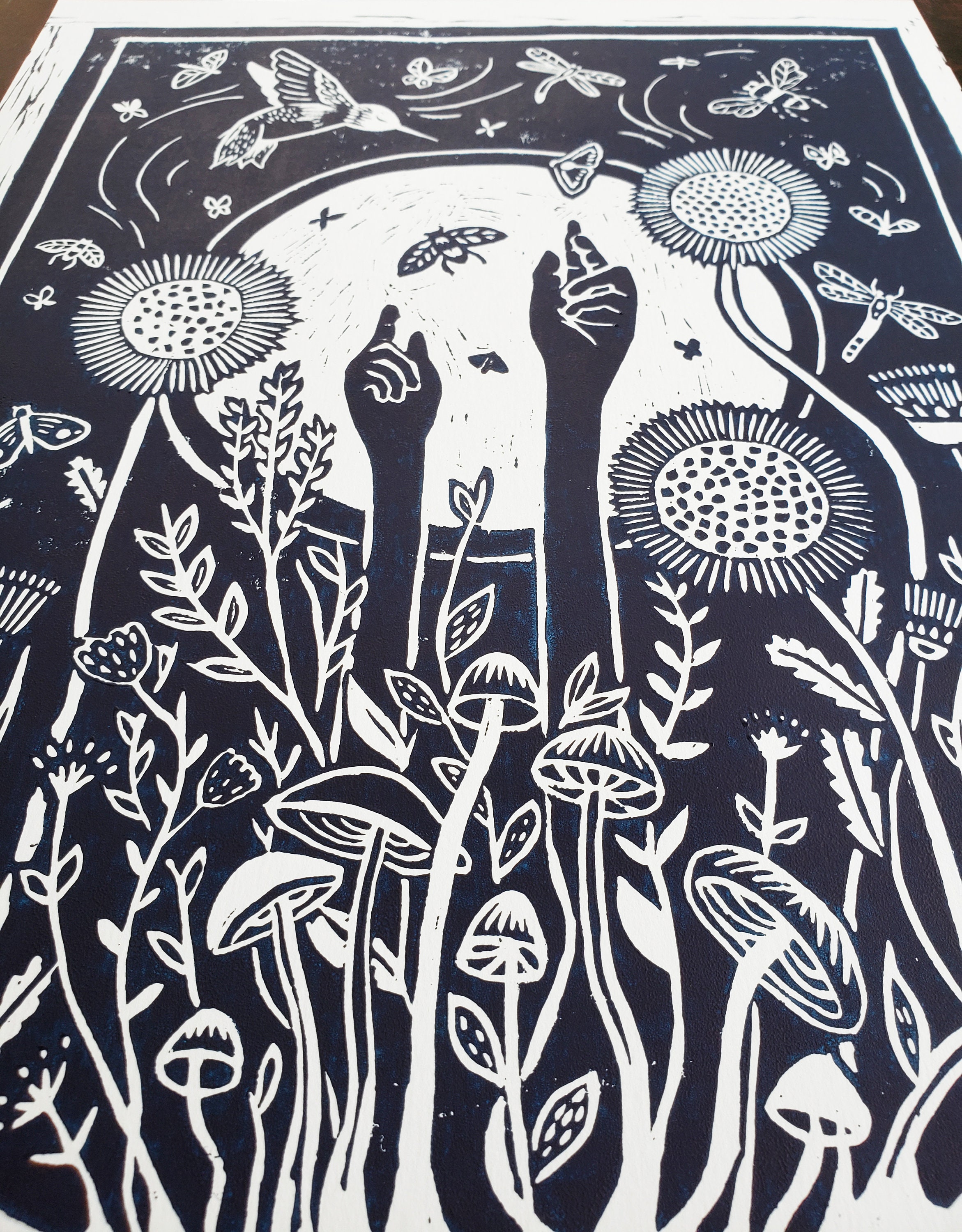 Lino Print Blue Fine Art Illustration Ink Lino Cutting - Etsy Australia