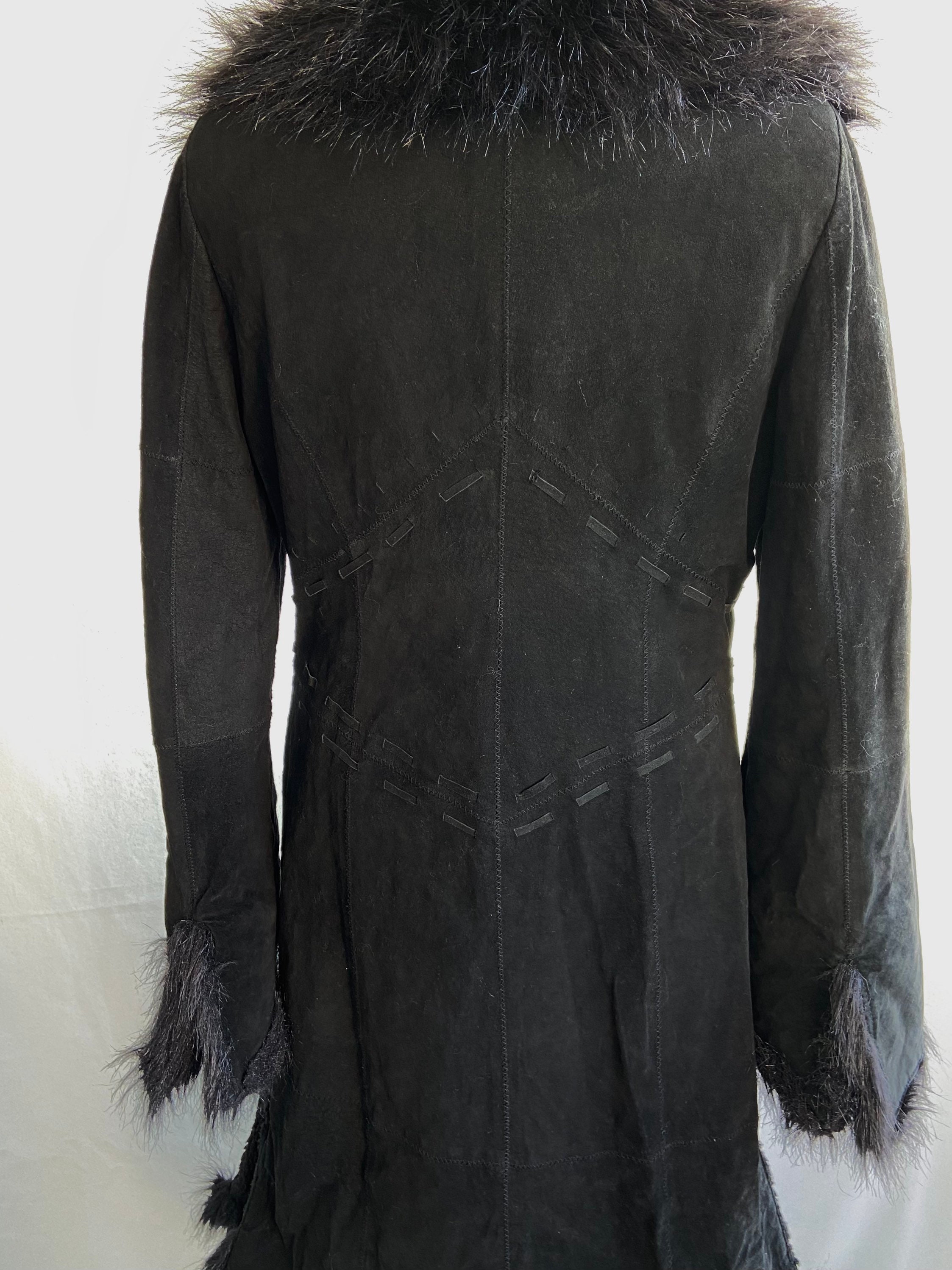 Vintage Goth Black Genuine Suede Penny Lane Coat With Faux Vintage Goth Black Genuine Suede Penny Lane Coat With Faux