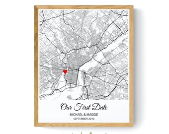 Our First Date Map Gift for Girlfriend Personalized Where We | Etsy