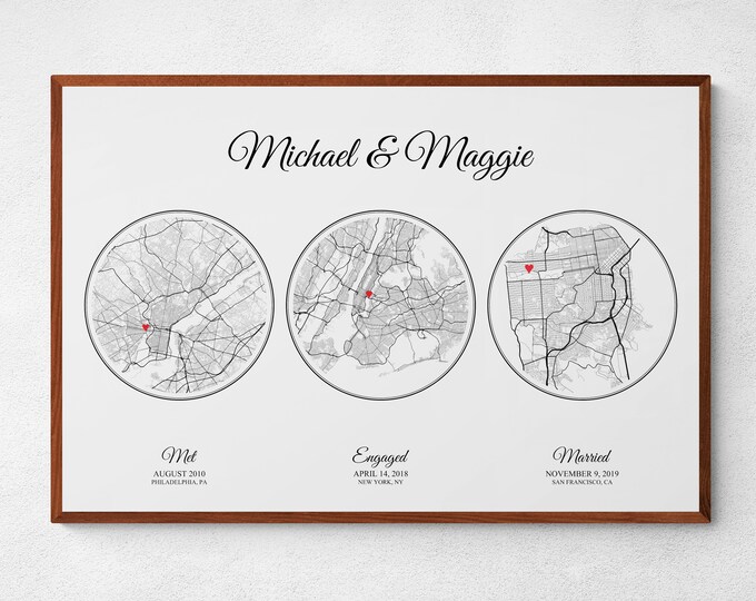 Met Engaged Married Map First Anniversary Gift for Husband Him Men ...