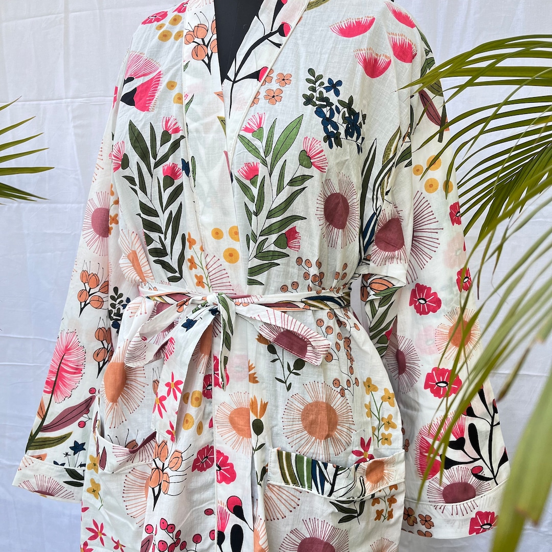 Blockprint Cotton Kimono Robe for Women Long Cotton Robe Loose Robe ...