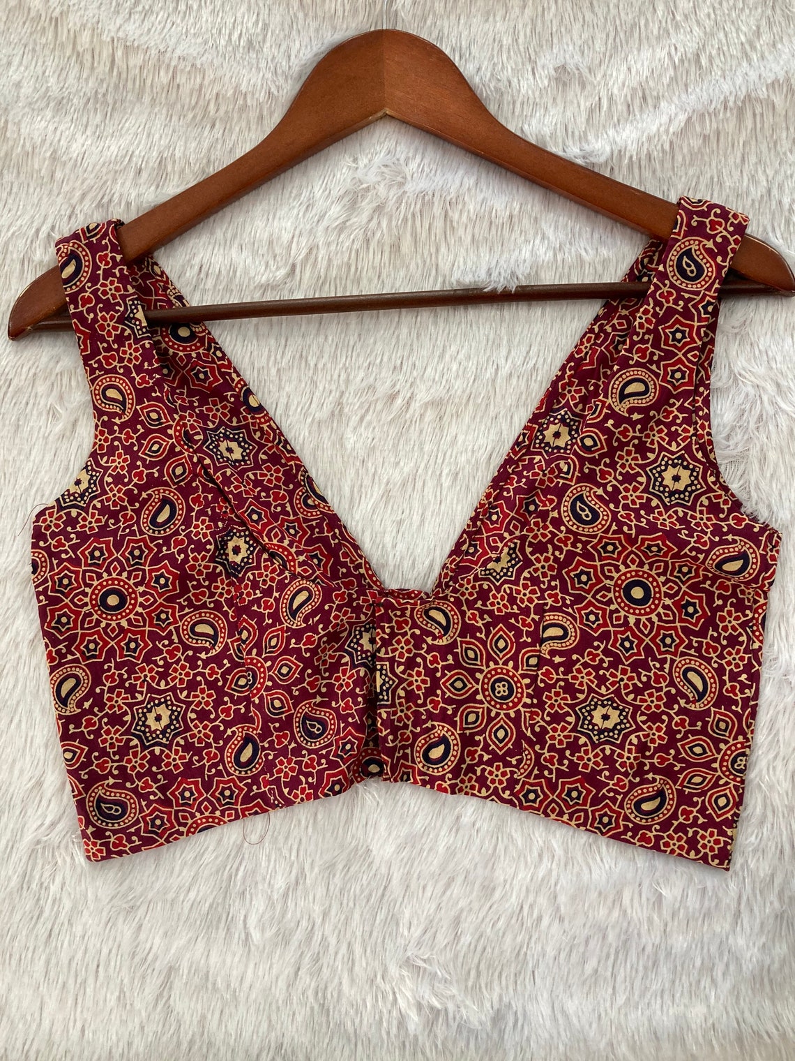 Rust Block Print Blouse Cotton Blouse Cotton Bralette | Etsy