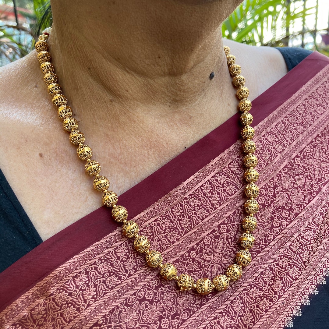 Antique Gold Beaded Necklace Matar Mala Indian Jewelry - Etsy