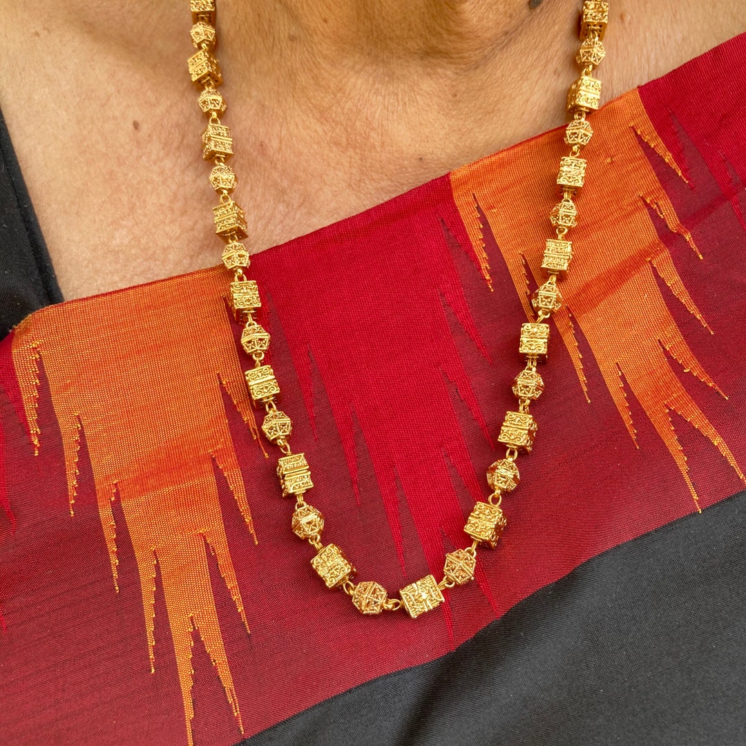 Antique Gold Long Necklace Set Beaded Necklace Indian Long - Etsy Sweden