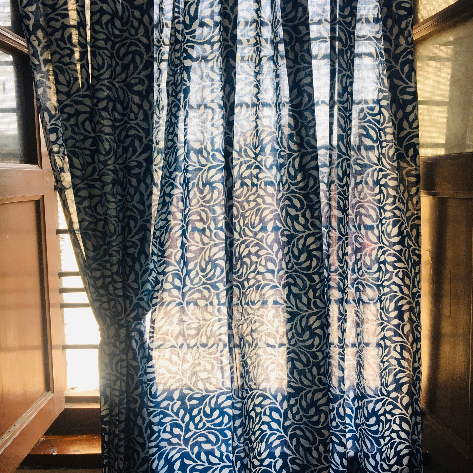 Indigo Block Print Curtains Cotton Curtains Sheer Drapery | Etsy