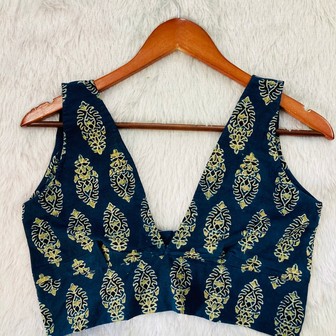 Indigo Block Print Blouse Cotton Blouse Cotton Bralette Bralette Blouse ...