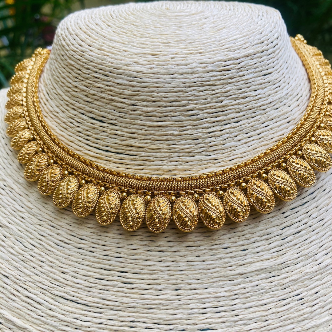 Indian Gold Choker Necklace Matte Gold Necklace South Indian Jewelry ...