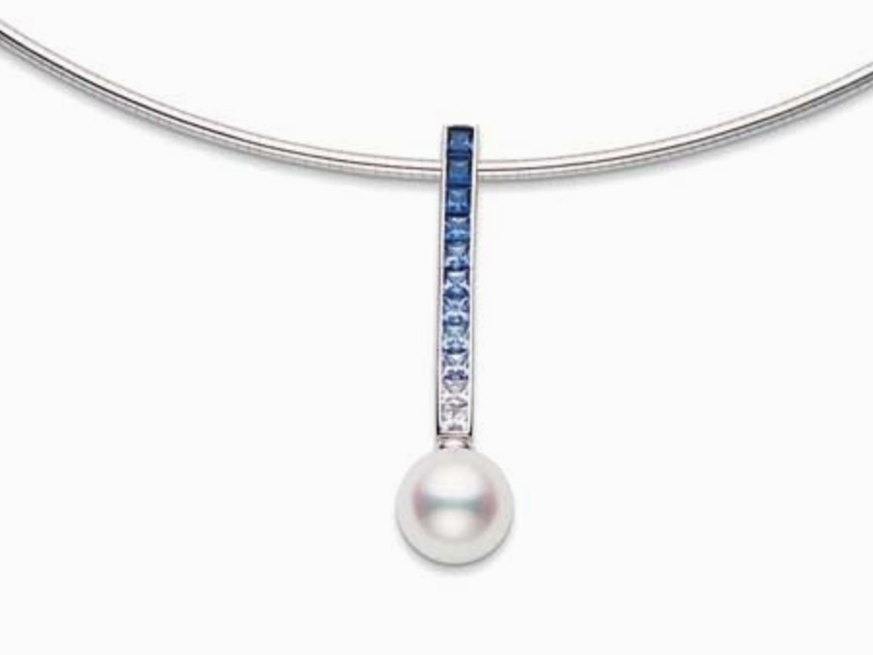 Mikimoto Blue Sapphire & Akoya Pearl Ocean Necklace in 18k White Gold ...