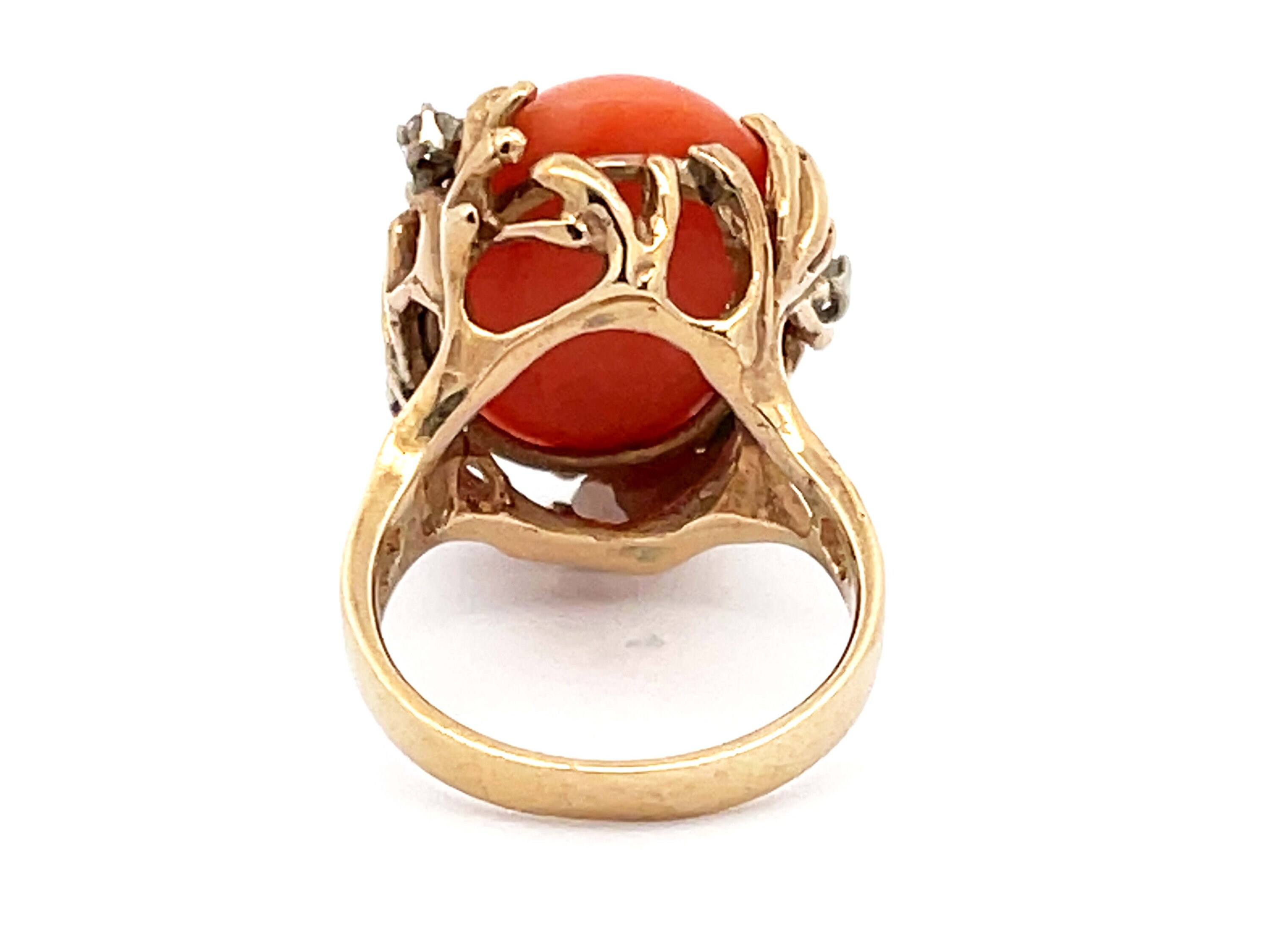 Vintage Mediterranean Coral and Diamond Ring in 14k Yellow Gold - Etsy