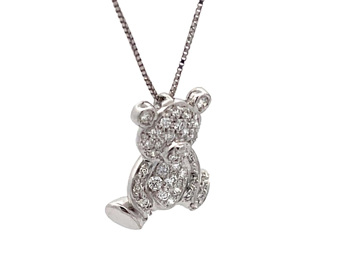 Teddy Bear Diamond Necklace in 18k White Gold - Etsy