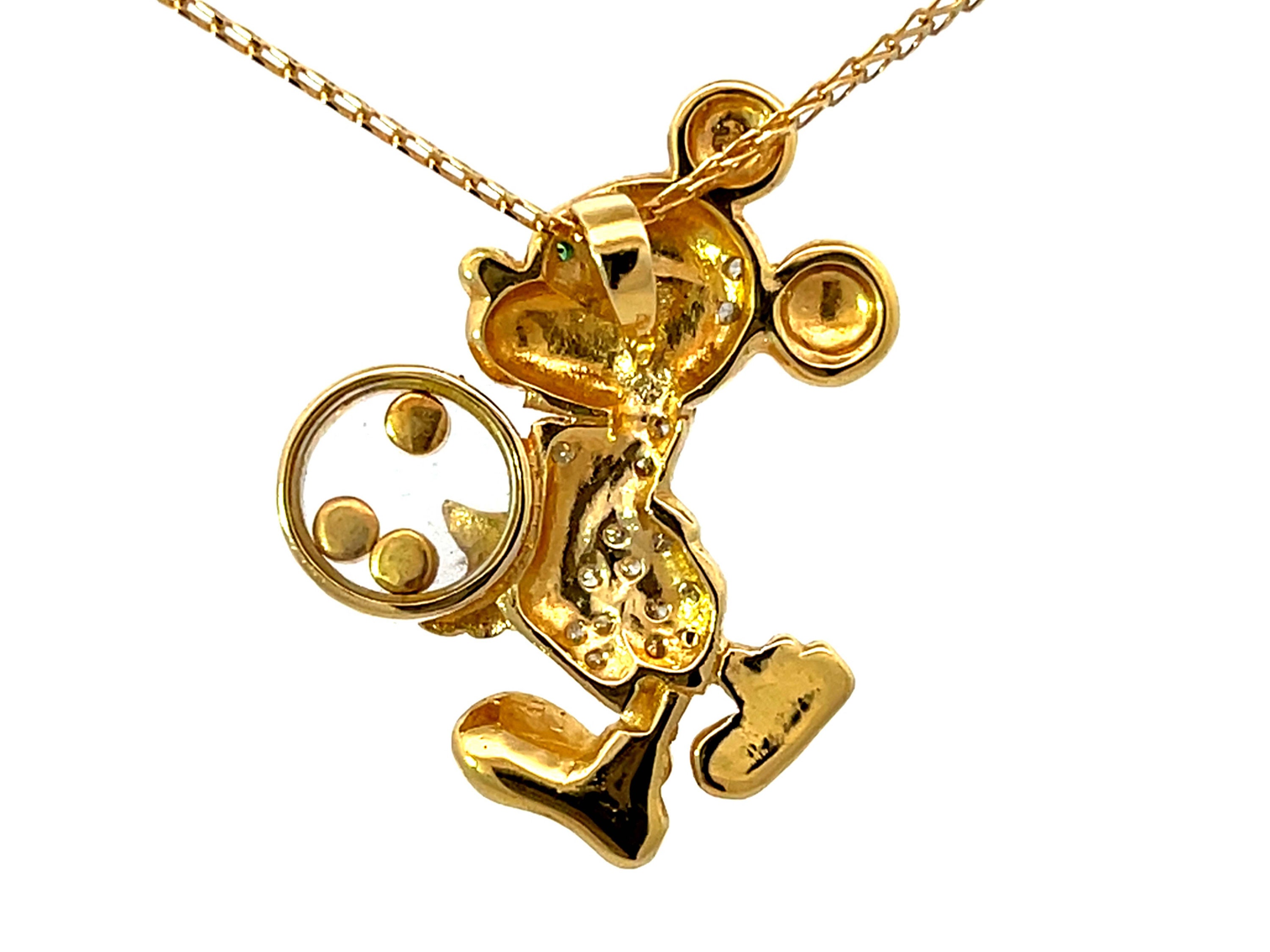 Diamond Emerald Sapphire Mickey Mouse Pendant Necklace Solid 18k Yellow ...