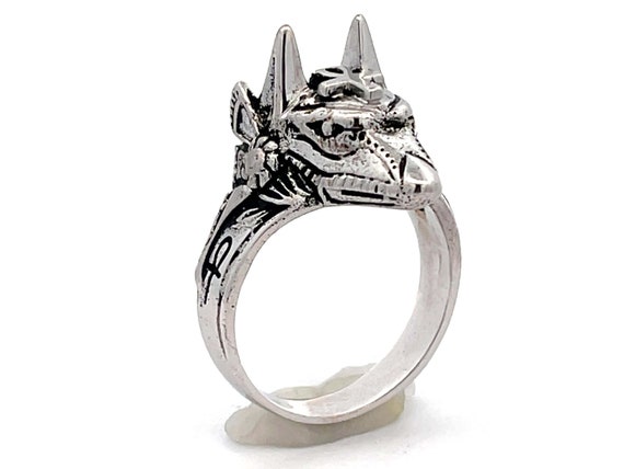 Egyptian God Anubis Ankh Cross Ring in 18k White Gold - Gem