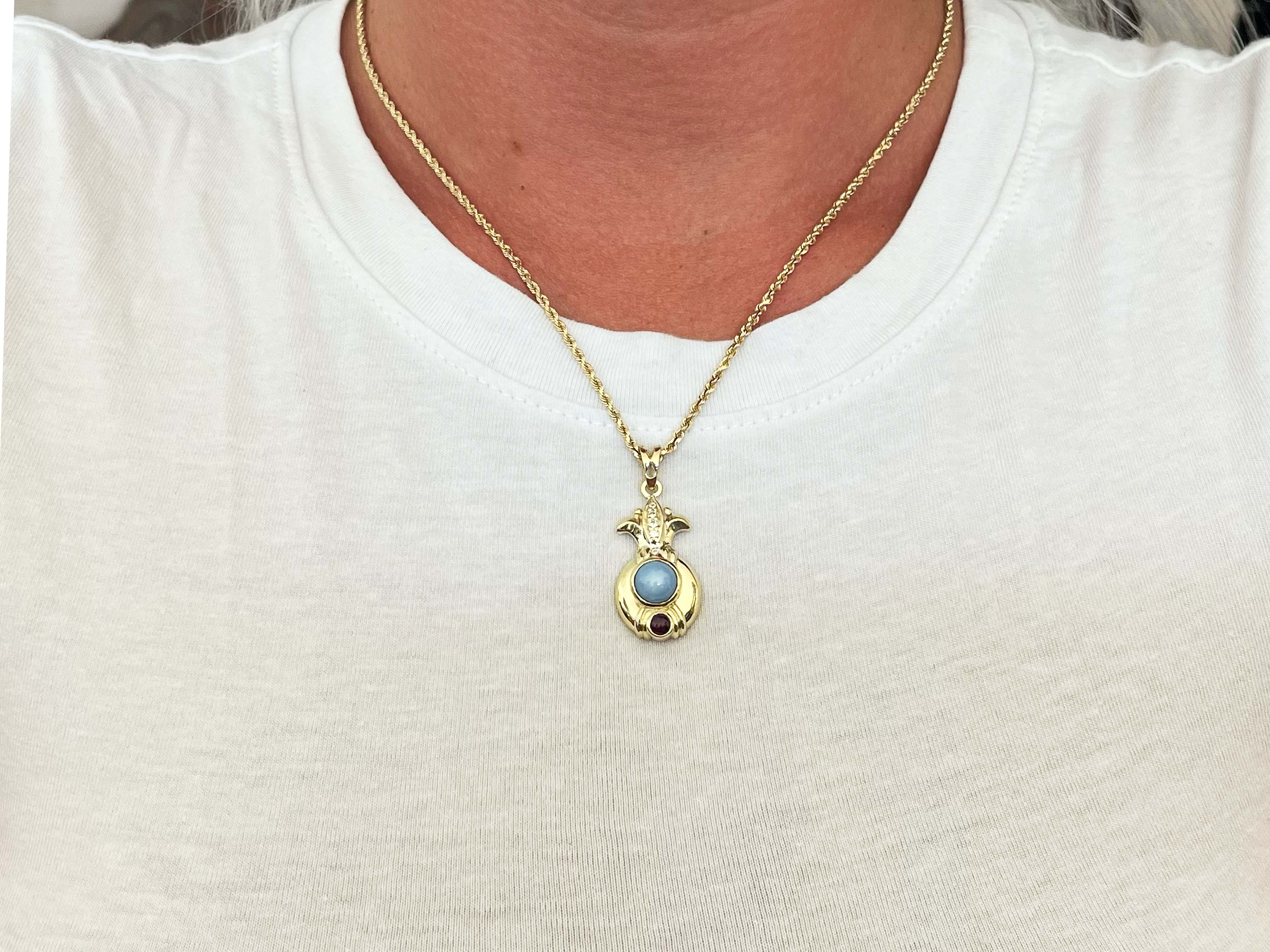 Judith Ripka Gold Pineapple Diamond Star Sapphire Ruby Pendant, 18k ...