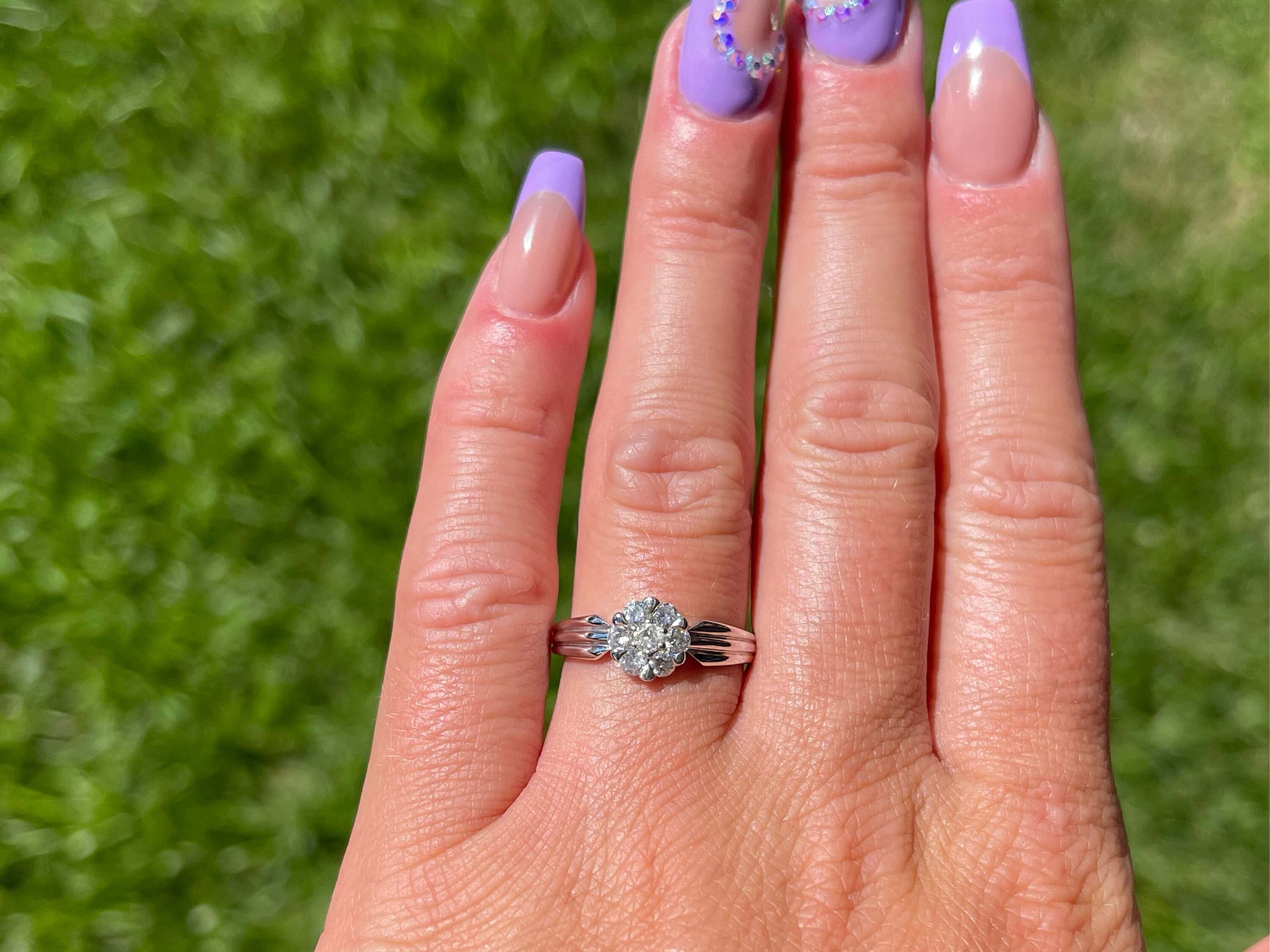 Diamond Flower Promise Ring 14k White Gold - Etsy