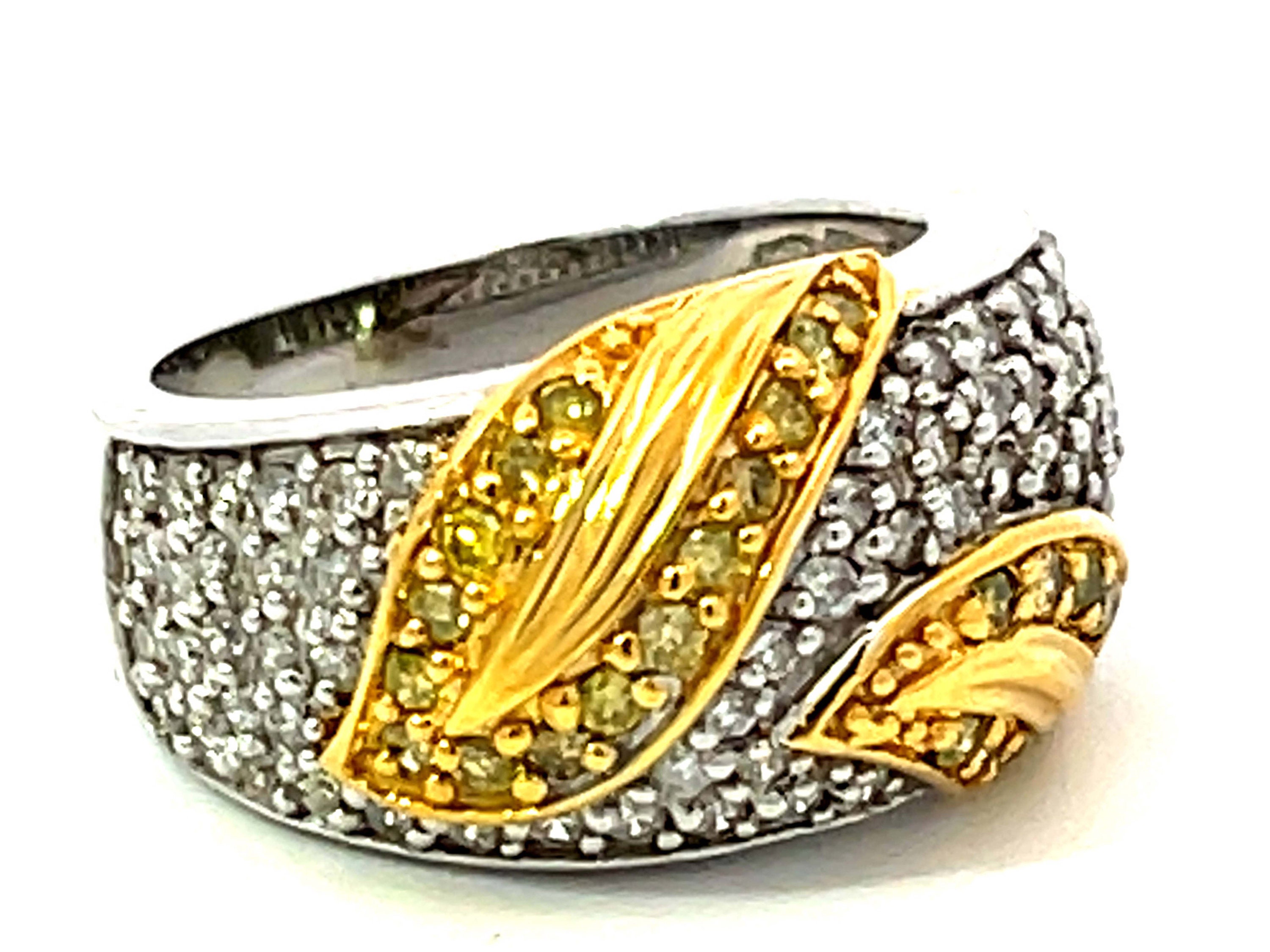 White and Fancy Yellow Diamond Leaf Dome Ring in 14k White Gold - Etsy