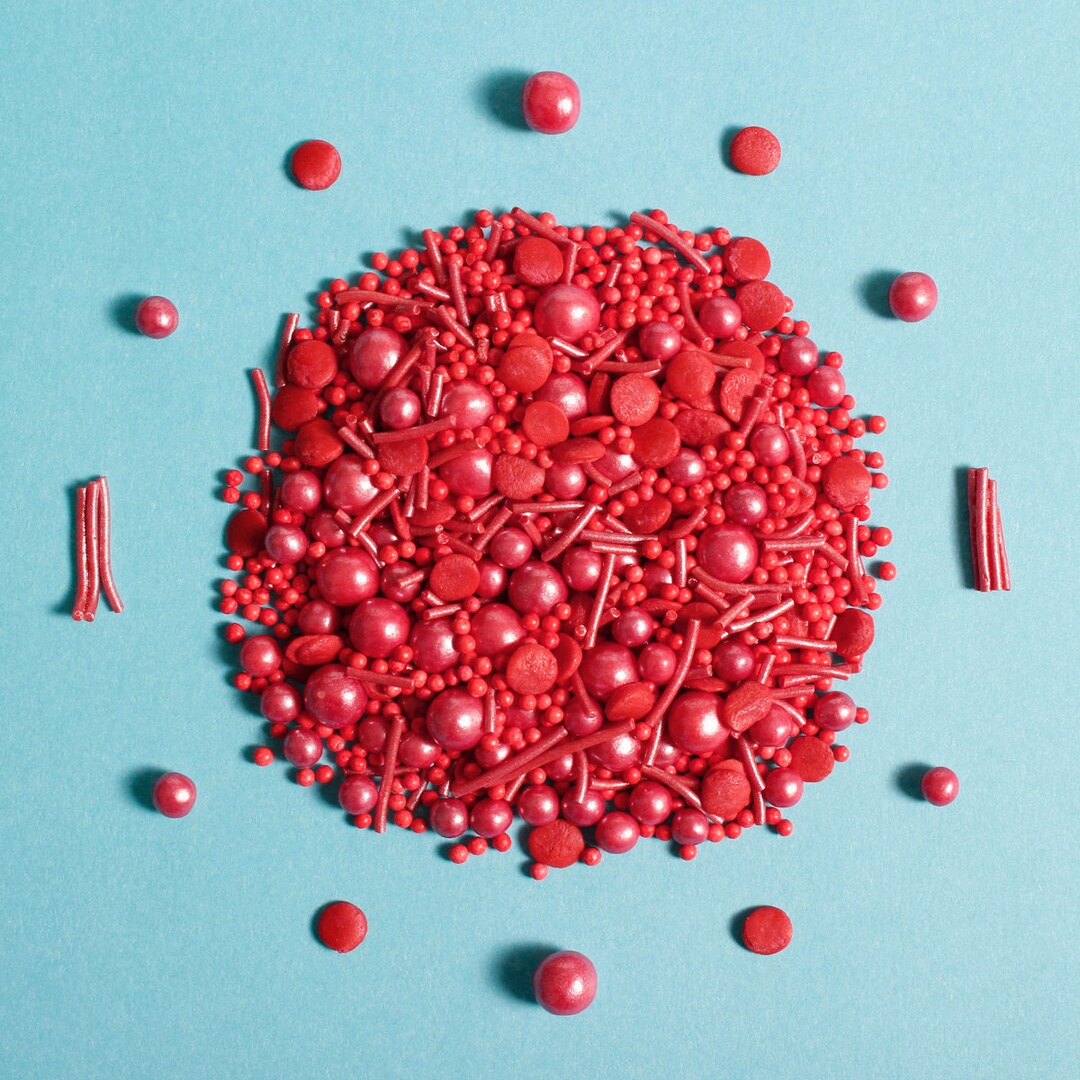 Cherry Bomb Red Sprinkle Mix Sugar Strands 4mm 6mm Pearls Natural ...