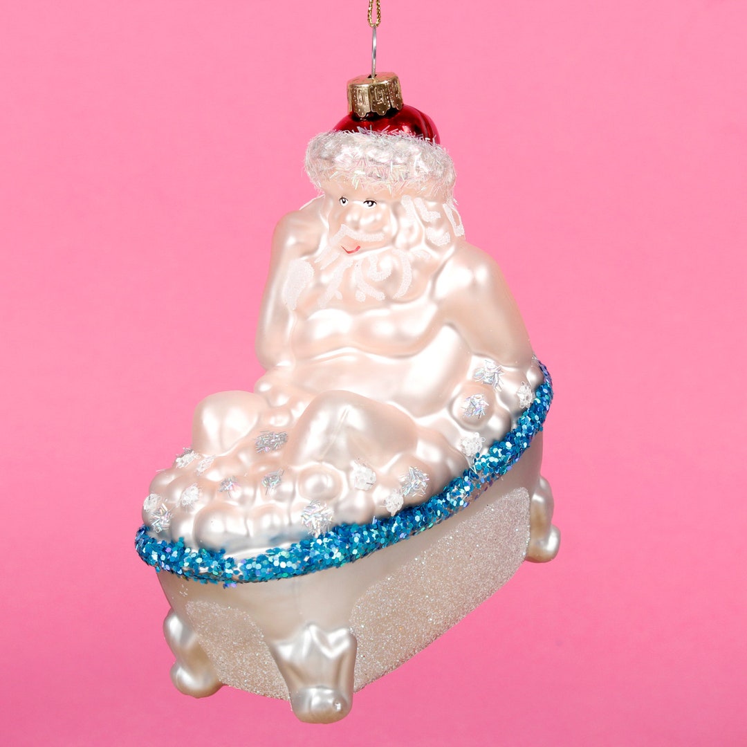 Santa in A Bath Glass Bauble Christmas Tree Hanging Decoration Festive ...
