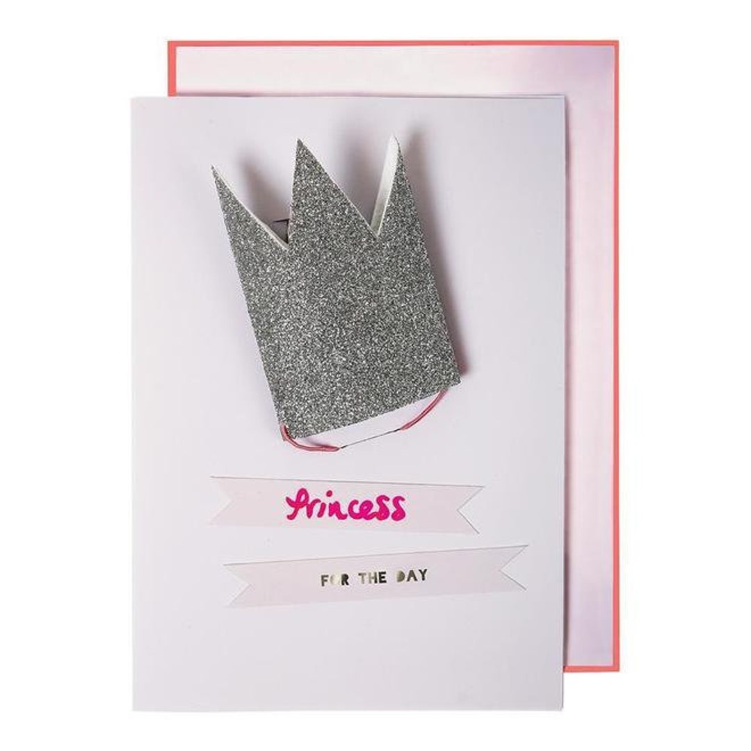 Glitter Princess Wearable Crown Card Happy Birthday Message Girl Silver ...