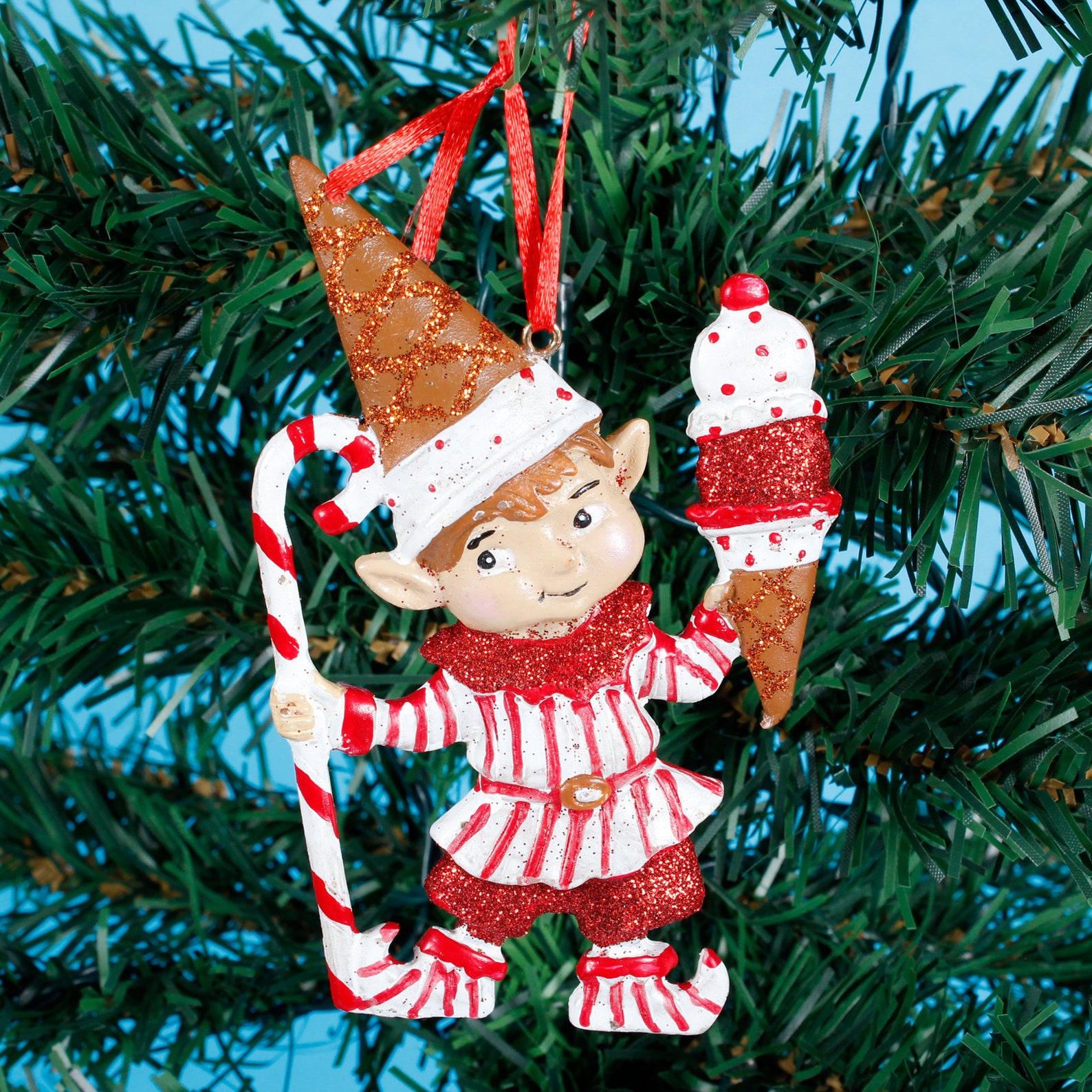 Peppermint Elf Shaped Christmas Baubles Set of 2 Christmas Tree Hanging ...