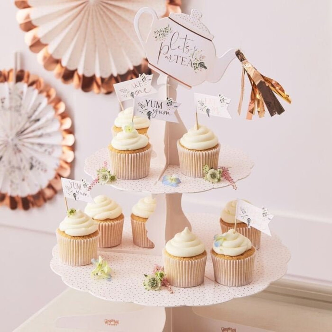 2 Tiered Rose Gold Foiled Spotty Afternoon Tea Cupcake Stand Birthday ...