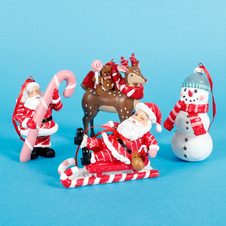 Santa's Helpers Set of 4 Shaped Resin 3D Christmas Tree Hanging ...