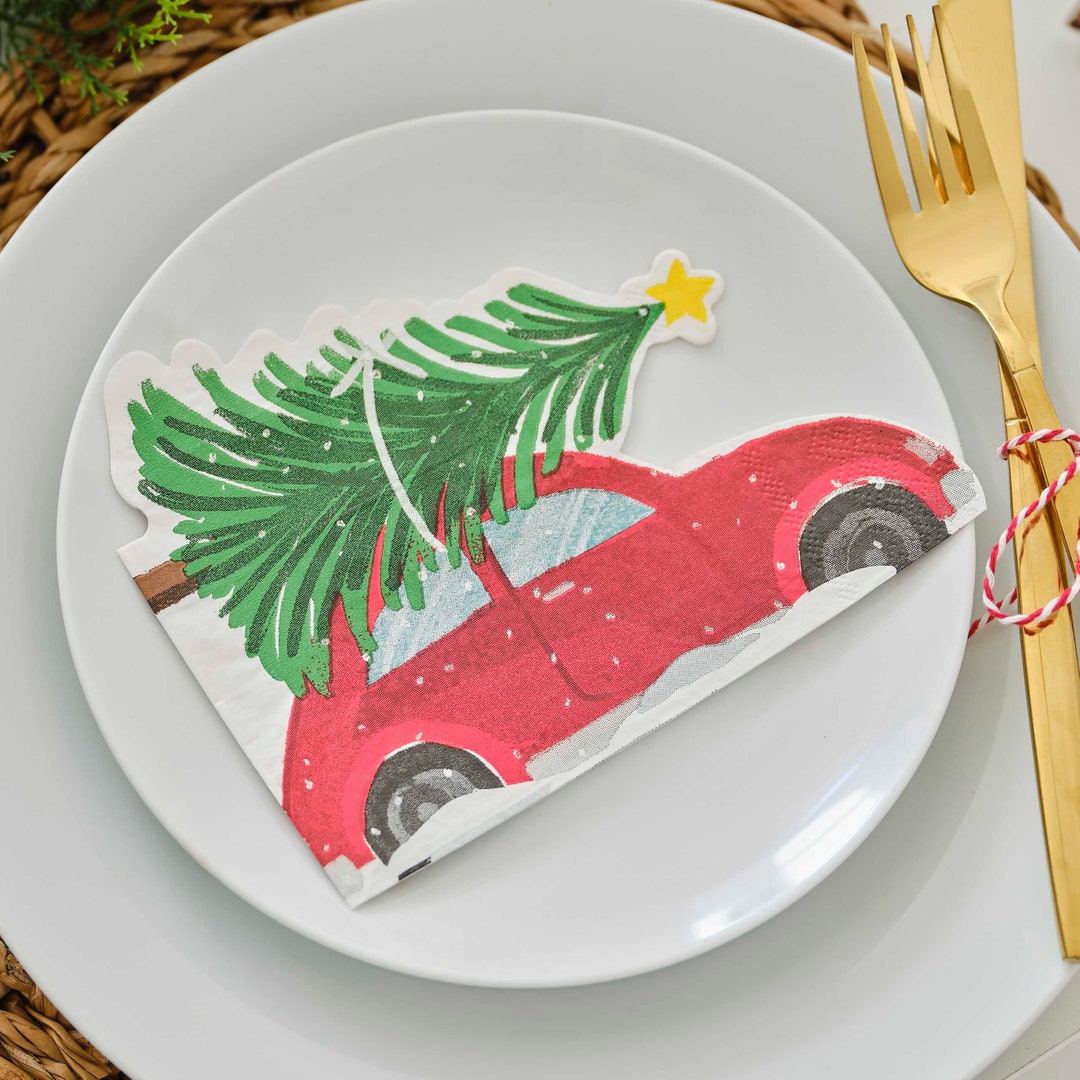 Festive Car and Christmas Tree Paper Christmas Napkins Pack of 16 for ...