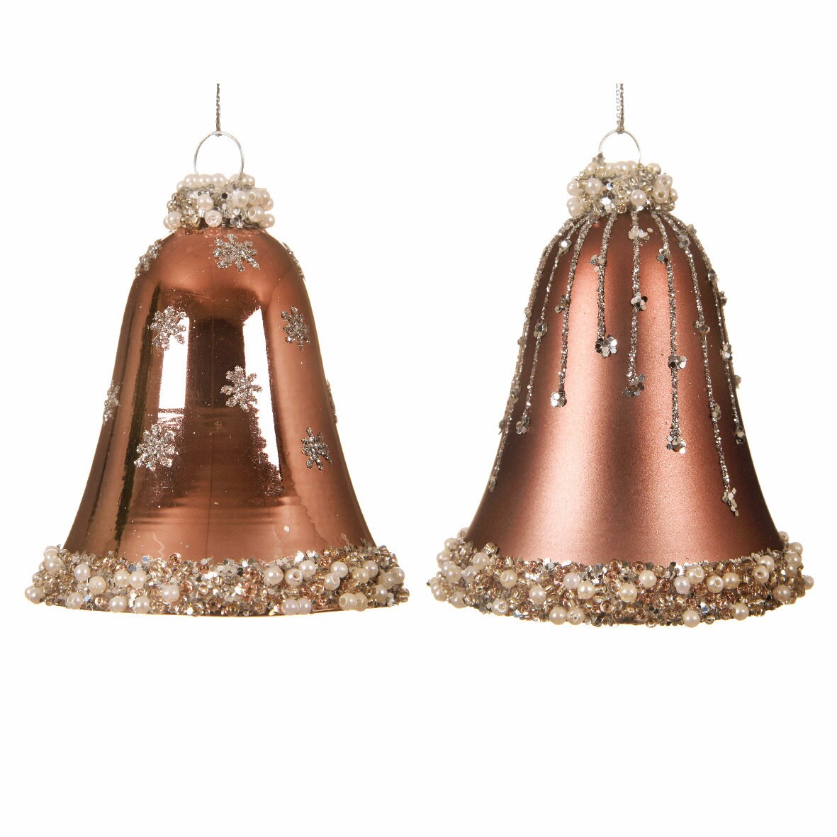 Christmas Bells Shaped Set of 2 Glass Christmas Tree Hanging Decoration ...