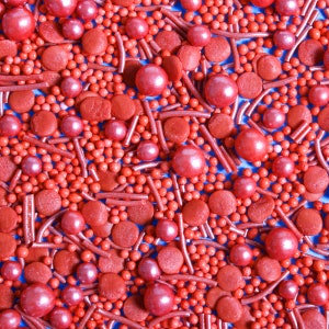 Cherry Bomb Red Sprinkle Mix Sugar Strands 4mm 6mm Pearls Natural ...