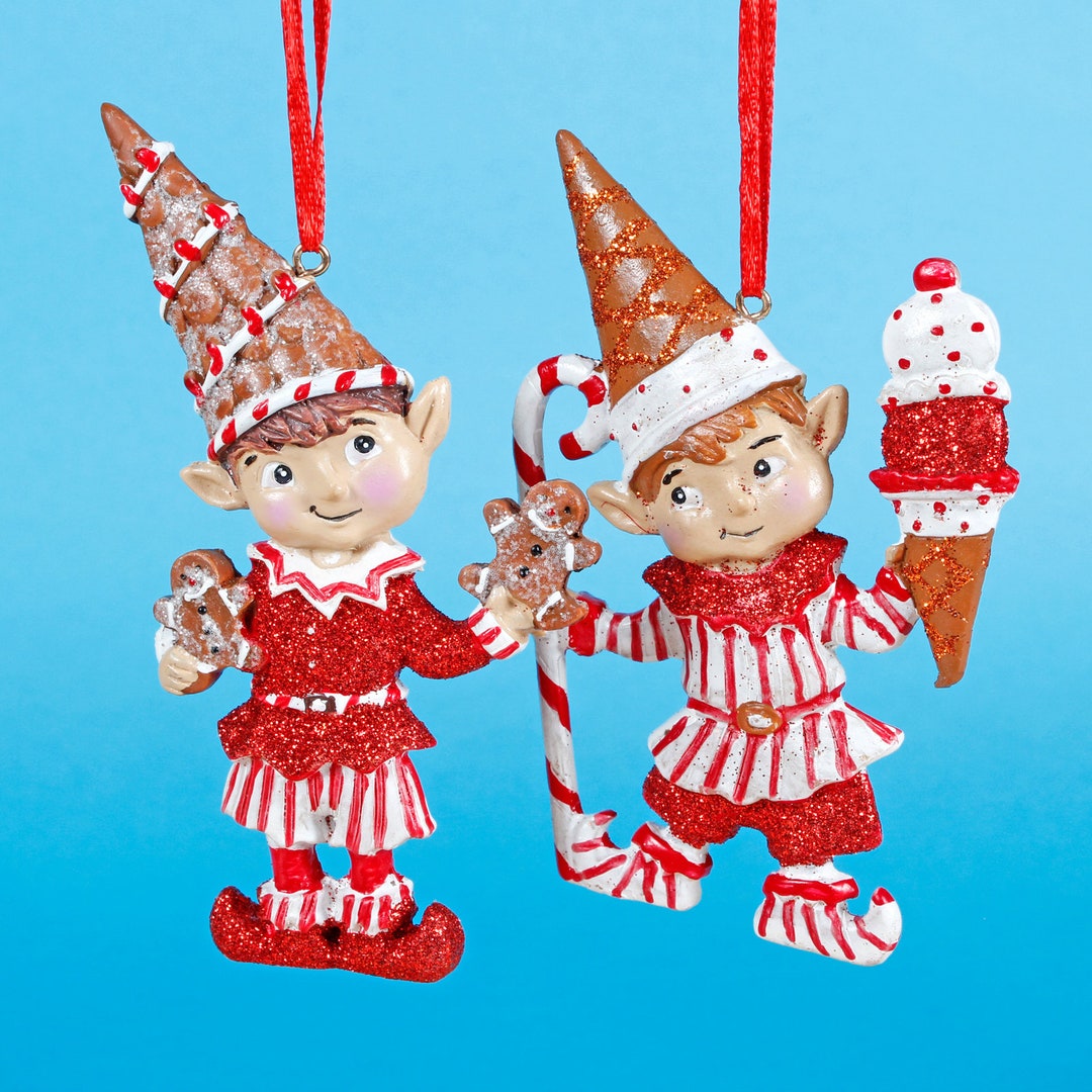 Peppermint Elf Shaped Christmas Baubles Set of 2 Christmas Tree Hanging ...