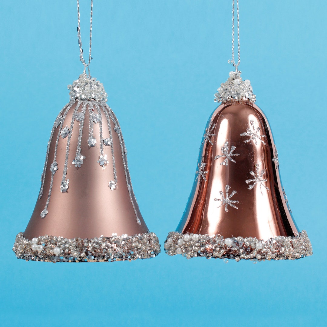 Christmas Bells Shaped Set of 2 Glass Christmas Tree Hanging Decoration ...