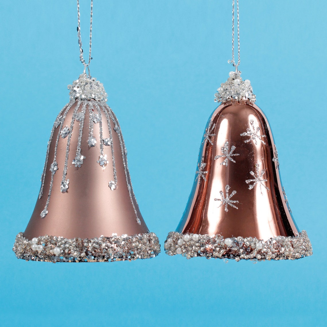 Christmas Bells Shaped Set of 2 Glass Christmas Tree Hanging Decoration ...