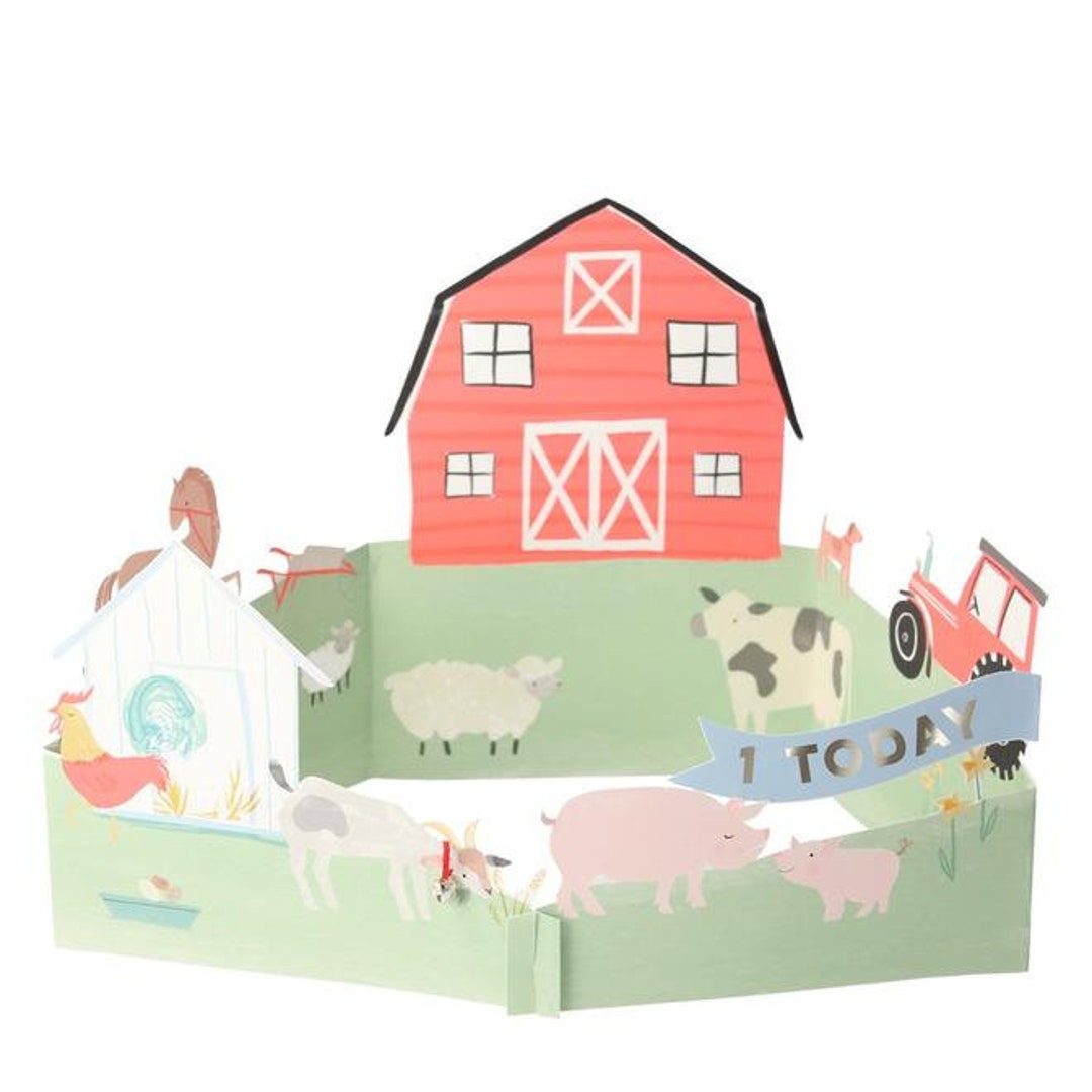 On the Farm 3d Scene Card Birthday Greeting Card Pink Sheep Cow Tractor ...