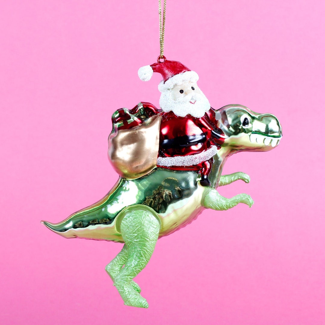 Dinosaur and a Santa Shaped Christmas Tree Bauble Hanging - Etsy UK