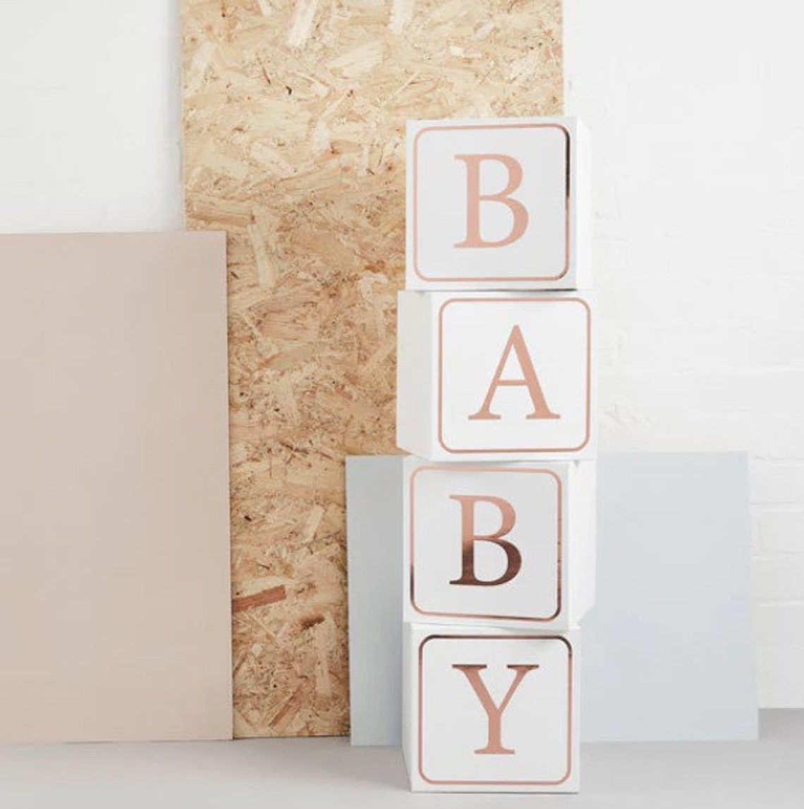 Giant Rose Gold Foiled Baby Shower Blocks Pack of 4 Blocks Centrepiece ...