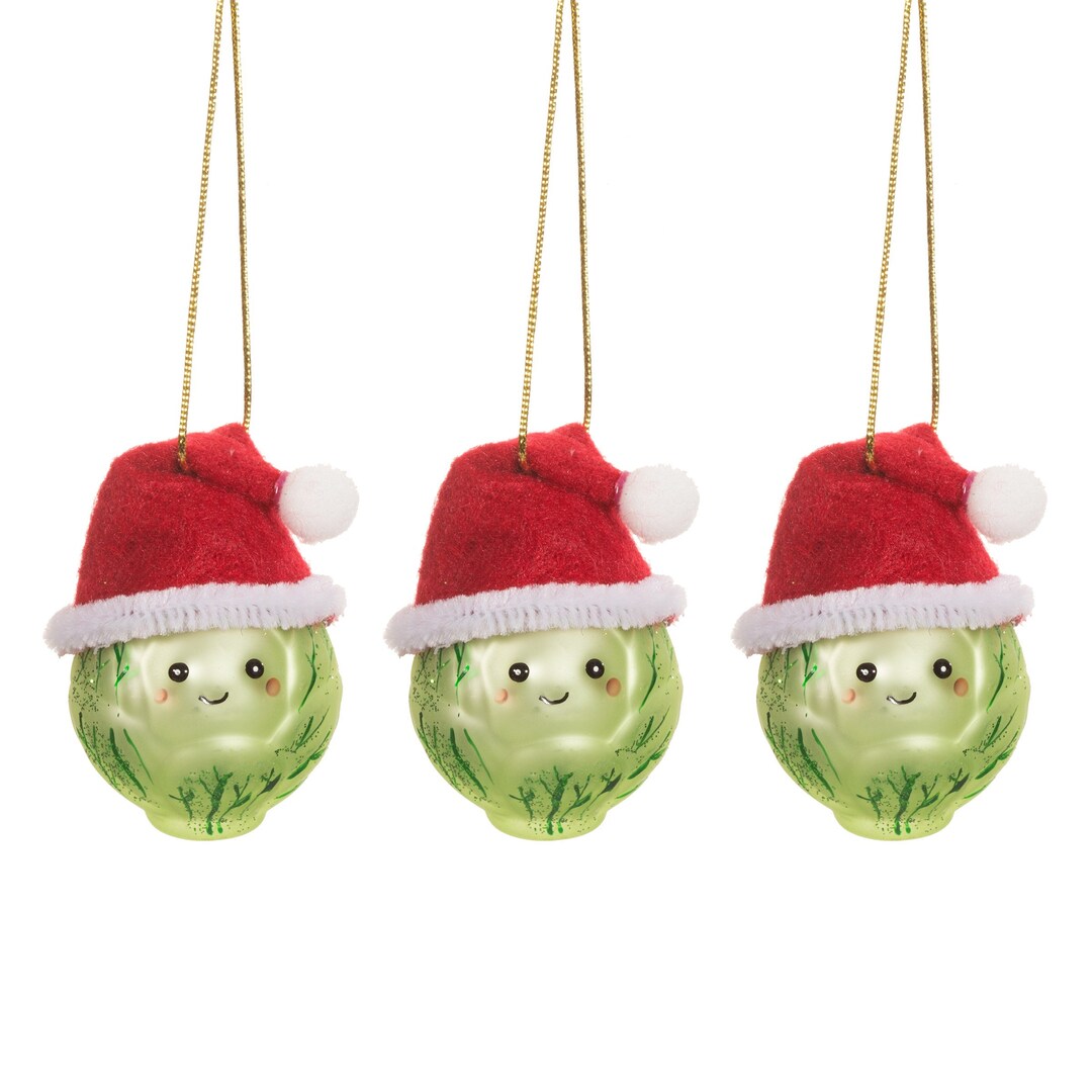 Mini Santa Brussel Sprout Glass Christmas Tree Hanging Decoration ...