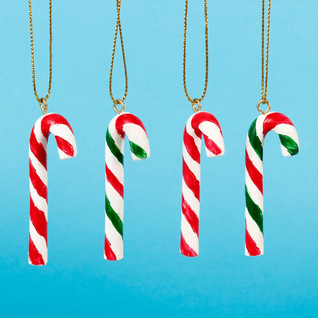 Resin Candy Cane - Set of 4 Christmas Tree Hanging Decoration Festive ...