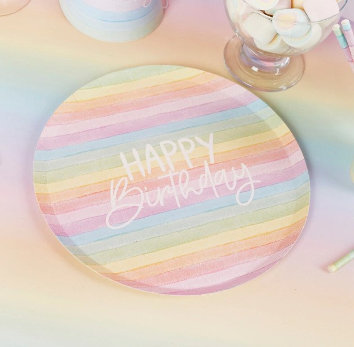 Eco Rainbow Happy Birthday Paper Plates Pack of 8 for Fun Kids - Etsy