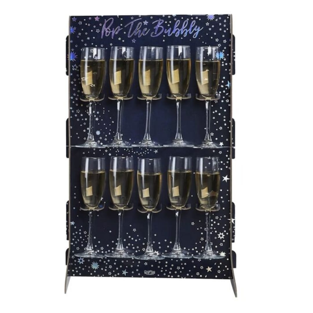 Blue and Silver Star Prosecco Wall Drinks Holder Stand 60cm White Card ...