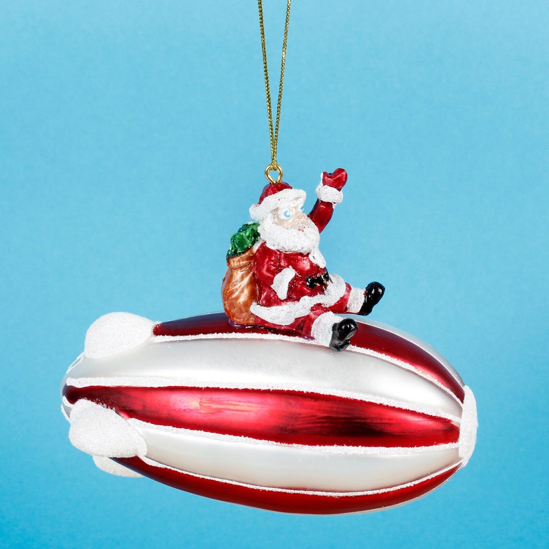 Santa on A Zeppelin Glass Bauble Christmas Tree Hanging Decoration ...