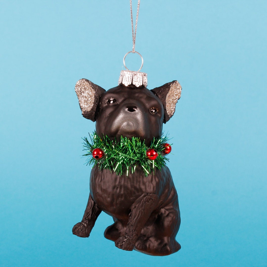 Festive French Black Bulldog Shaped Christmas Tree Bauble Hanging ...