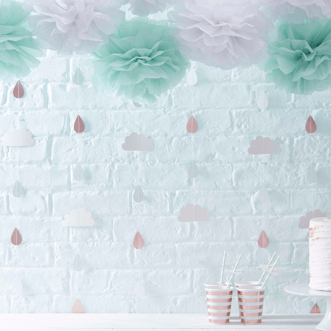 Rose Gold Raindrops and Clouds Baby Shower Decoration 6 Strands of 2 ...