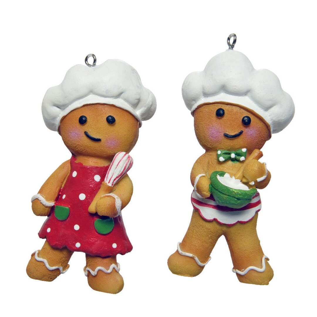 Gingerbread Bakers Shaped Christmas 3d Set of 2 Baubles Tree Hanging ...