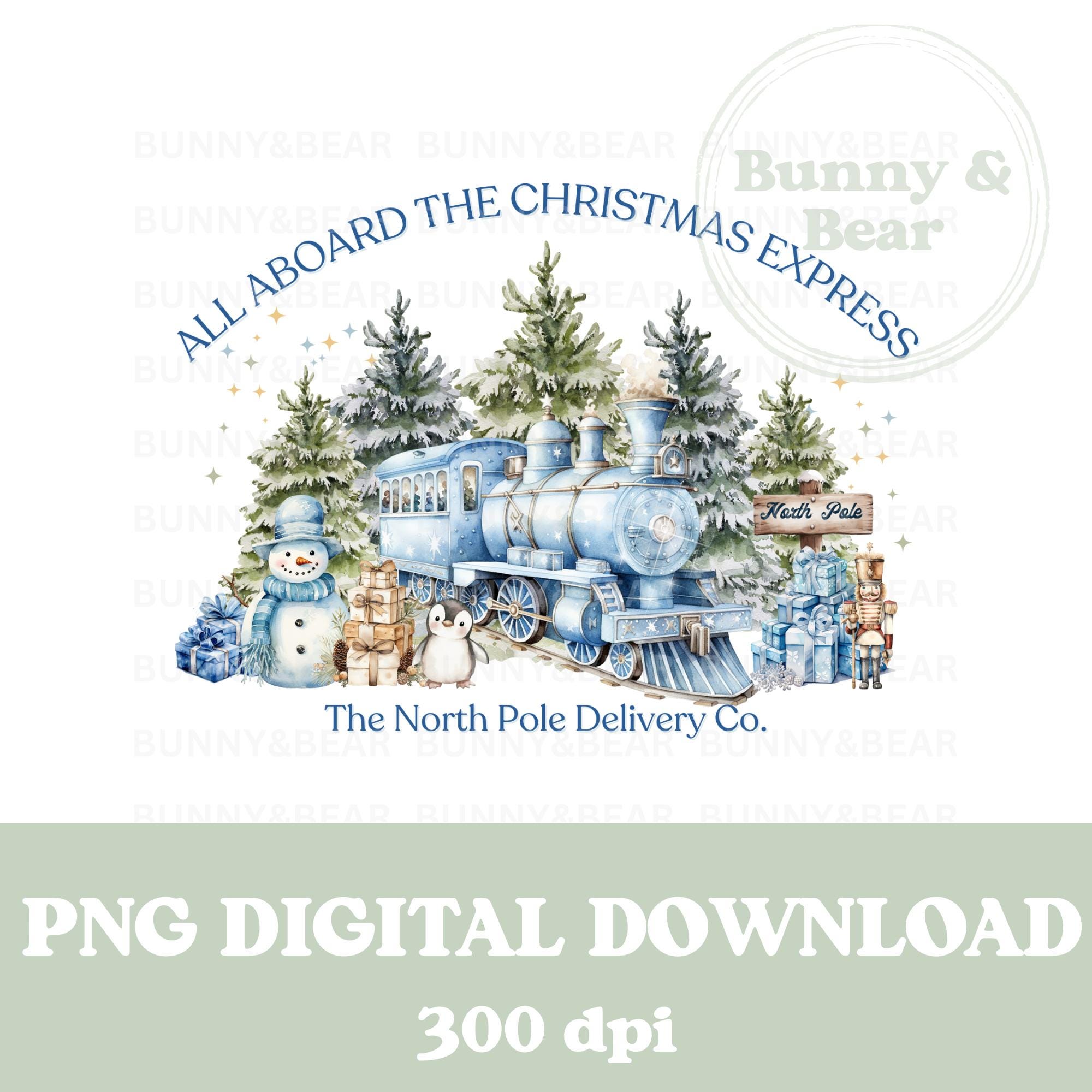 Blue Christmas Express Train PNG, North Pole Delivery Co, Santa Sack ...