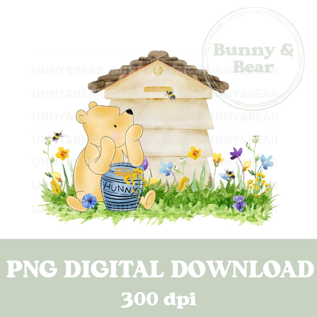 Classic Winnie the Pooh & Bee Hive, PNG, Pooh Bear, Baby Shower, Winnie ...