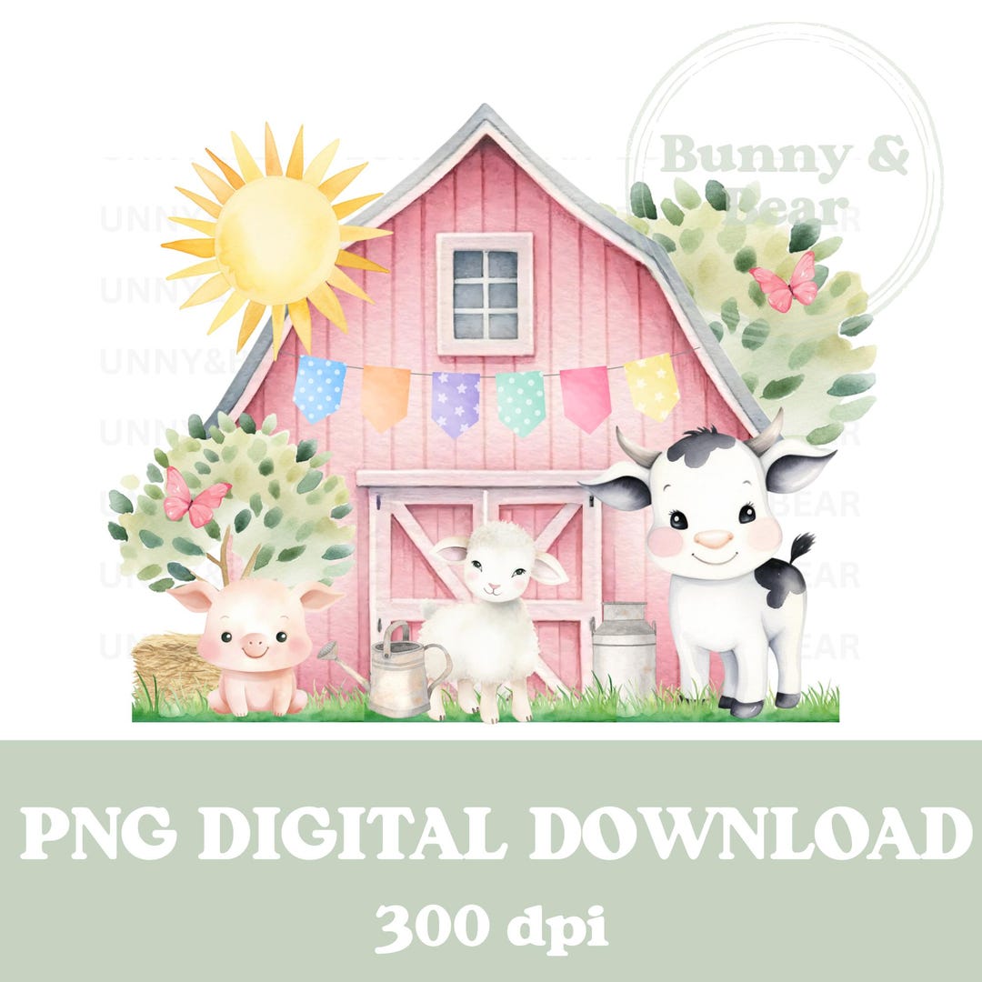 Pink Barn & Farm Animals PNG, Birthday Tee Sublimation Design, Girls ...