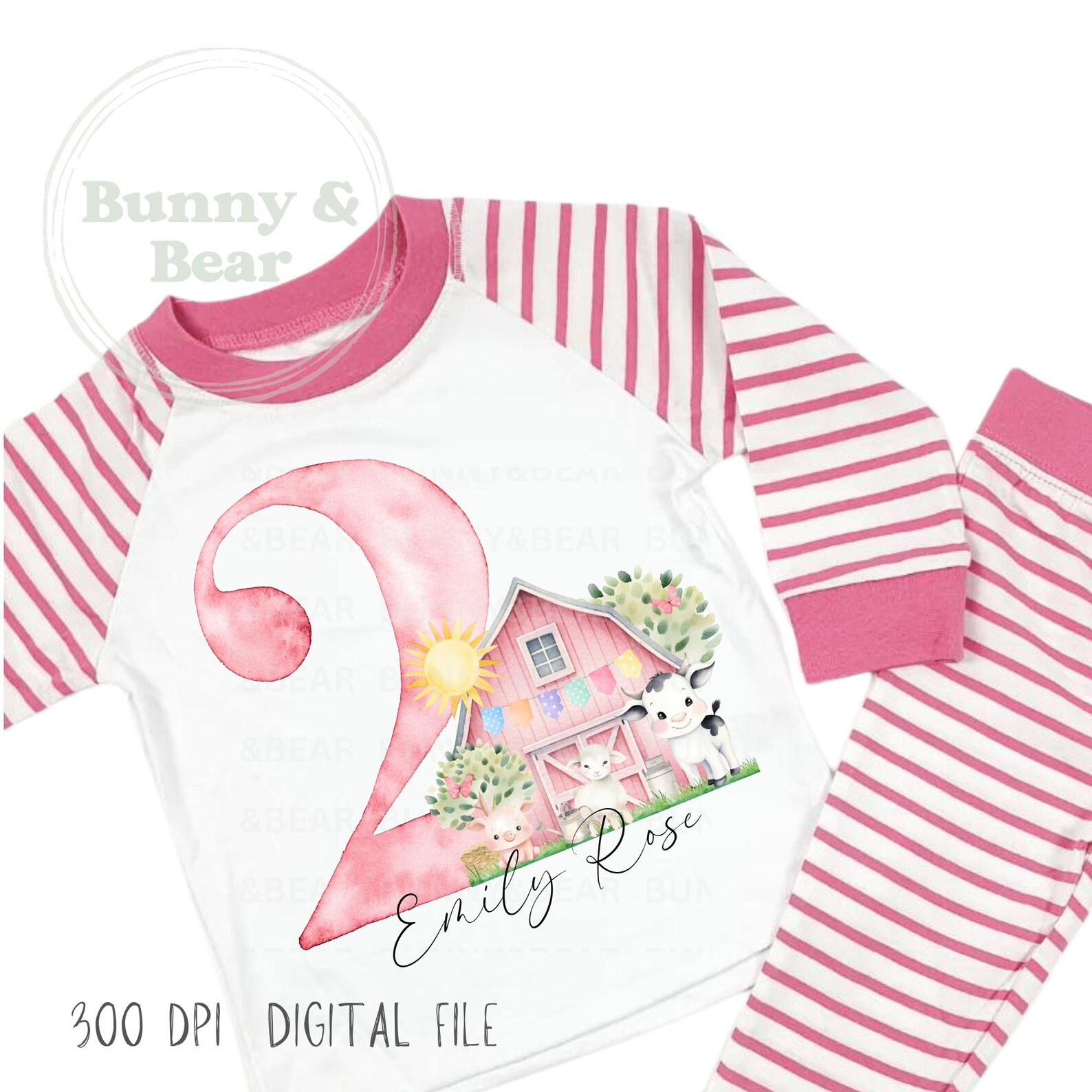 Pink Barn & Farm Animals Number 2 PNG, Birthday Tee Sublimation Design ...